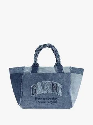 GANNI Organic Cotton Denim Tote Bag With Front Logo