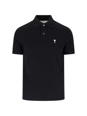 AMI Paris 100% Cotton Polo Shirt With Mother-of-pearl Buttons - Black