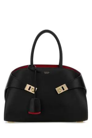 FERRAGAMO Mini Hug Handbag In Calf Leather, 31 X 21 X 18 Cm - Black