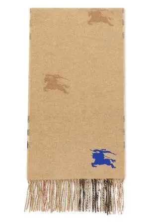 Burberry Cashmere Logo Scarf With Fringed Edges