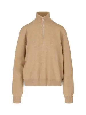 RÓHE Half-zip Mock Neck Sweater - Beige