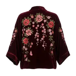 ARTEMIS MUSE Embroidered Floral Velvet Kimono