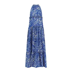 BELYED HANDCRAFT Liliana – Zebra Print Tiered Maxi Dress Belyed - Blue