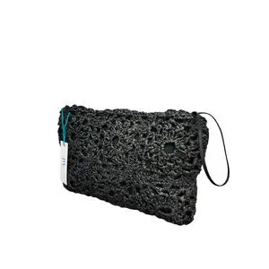 PERLAVERA Raffia Handcrafted Clutch - Black
