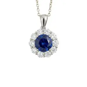 JUVETTI  Floret Sapphire And Diamond Halo Pendant Necklace - Blue/white/silver