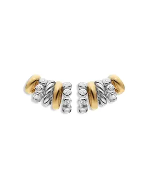 David Yurman Mercer Multi Hoop Climber Earrings In Sterling Silver With 18k Yellow Gold And Diamonds - Silver/gold