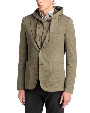 BOSS Hanry Slim Fit Sport Coat With Removable Drawstring Bib Hoodie - Olive