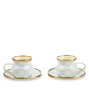MACKENZIE-CHILDS Check Espresso Cup & Saucer, Set Of 2 - Sky