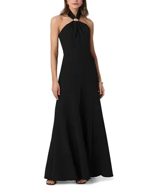 Shoshanna Scottie Crepe Halter Neck Gown - Jet