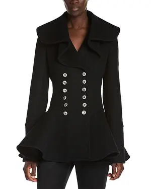 Alexander McQueen Double Breasted Flared Wool Coat