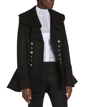 Alexander McQueen Double Breasted Flared Wool Coat