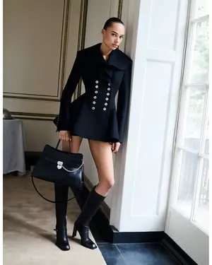 Alexander McQueen Double Breasted Flared Wool Coat