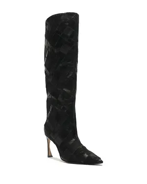 ALEXANDRE BIRMAN Annelise 85 Patchwork Calf Hair & Suede Knee High Boots