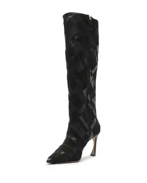ALEXANDRE BIRMAN Annelise 85 Patchwork Calf Hair & Suede Knee High Boots
