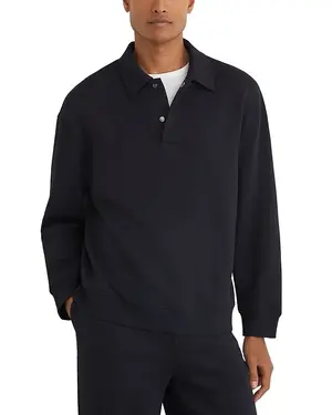 REISS Brooks Interlock Polo Sweatshirt - Black
