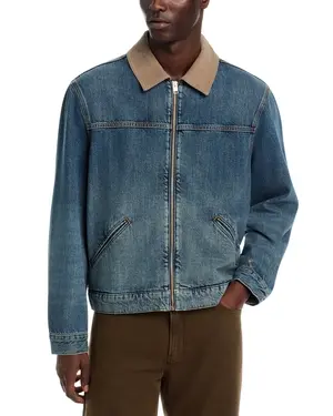 FRAME Cotton Blend Zip Denim Trucker Jacket