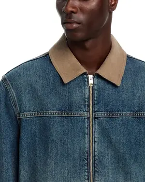 FRAME Cotton Blend Zip Denim Trucker Jacket