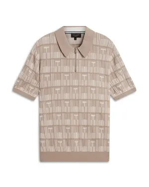 Ted Baker London Nappier Short Sleeve Jacquard Zip Sweater Polo