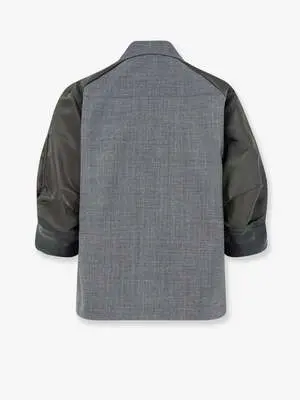 Sacai Wool Shirt With Nylon Sleeves