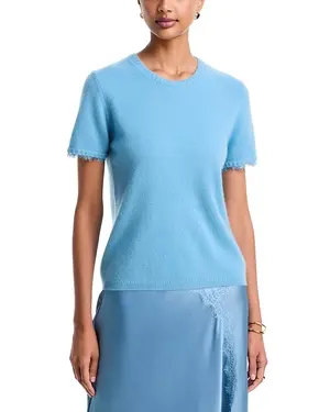 Tanya Taylor Dailey Cashmere Lace Trim T Shirt - Shadow Blue
