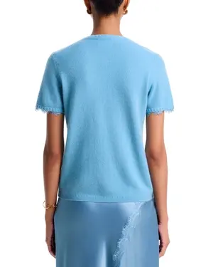 Tanya Taylor Dailey Cashmere Lace Trim T Shirt