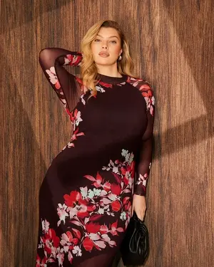ESTELLE Solene Printed Mock Neck Midi Dress