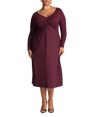 ESTELLE Ezra V Neck Long Sleeve Midi Dress