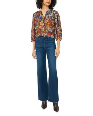 Vince Camuto Floral Print Raglan Sleeve Button Down Blouse - Classic Navy