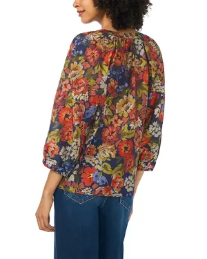 Vince Camuto Floral Print Raglan Sleeve Button Down Blouse - Classic Navy