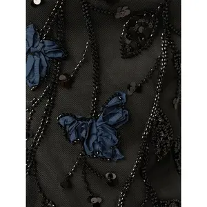 Aidan Mattox 3d Embroidered Long Sleeve Midi Dress
