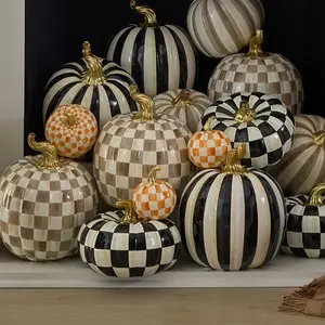 MACKENZIE-CHILDS Orange Check Mini Pumpkin