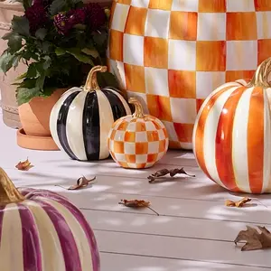 MACKENZIE-CHILDS Orange Check Mini Pumpkin