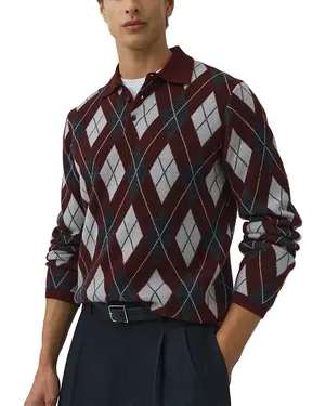 Simkhai Callum Argyle Cashmere Long Sleeve Polo