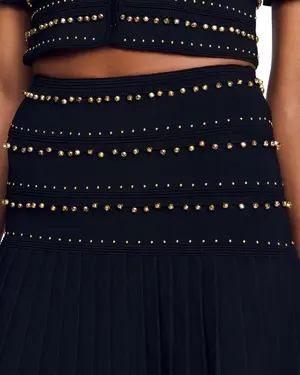 Sandro Loria Pleated Metallic Trim Skirt