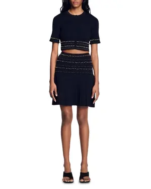 Sandro Loria Pleated Metallic Trim Skirt