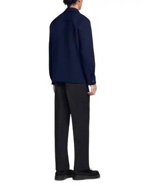 Sandro Joker Zip Front Solid Shirt - Navy Blue