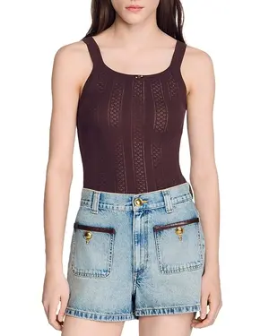Sandro Aloe Cotton Blend Pointelle Tank