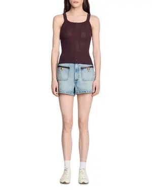 Sandro Aloe Cotton Blend Pointelle Tank