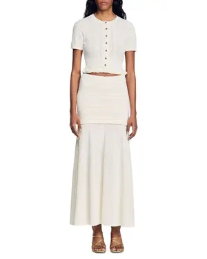 Sandro Cassalara Mixed Pointelle Knit Maxi Skirt