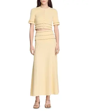 Sandro Embellished Knit Maxi Skirt