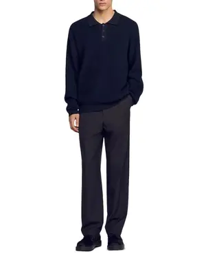 Sandro Ribbed Alpaca Blend Polo Shirt - Black