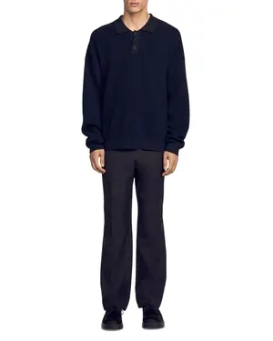 Sandro Ribbed Alpaca Blend Polo Shirt - Black
