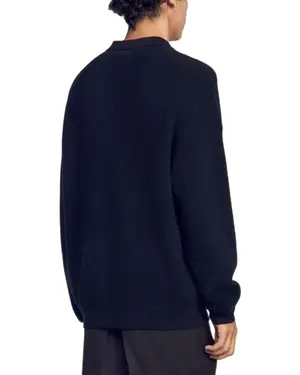 Sandro Ribbed Alpaca Blend Polo Shirt - Black