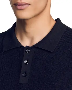 Sandro Ribbed Alpaca Blend Polo Shirt - Black