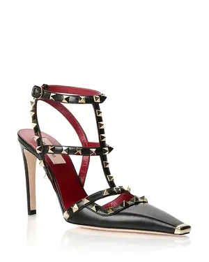 Valentino Garavani Studded Leather Ankle Strap Pumps - Black