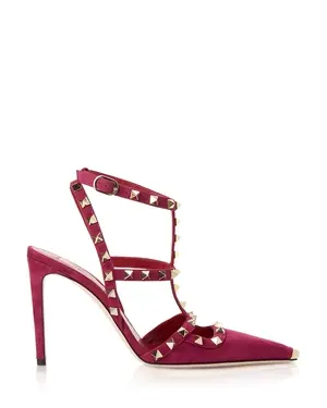 Valentino Garavani Rockstud Embellished Suede Ankle Strap Pumps