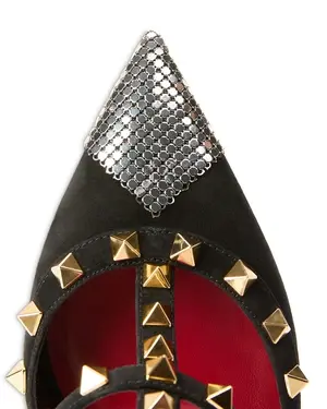 Valentino Garavani Studded Leather Ankle Strap Pumps - Black/crystal
