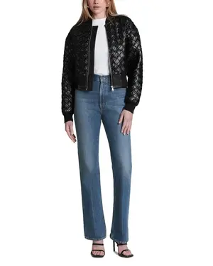 Avec Les Filles Faux Leather Woven Bomber Jacket