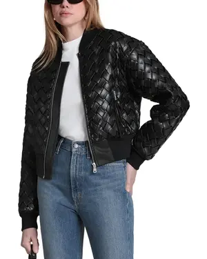Avec Les Filles Faux Leather Woven Bomber Jacket