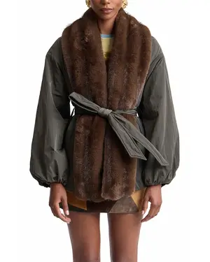 Avec Les Filles Faux Fur Trim Coat